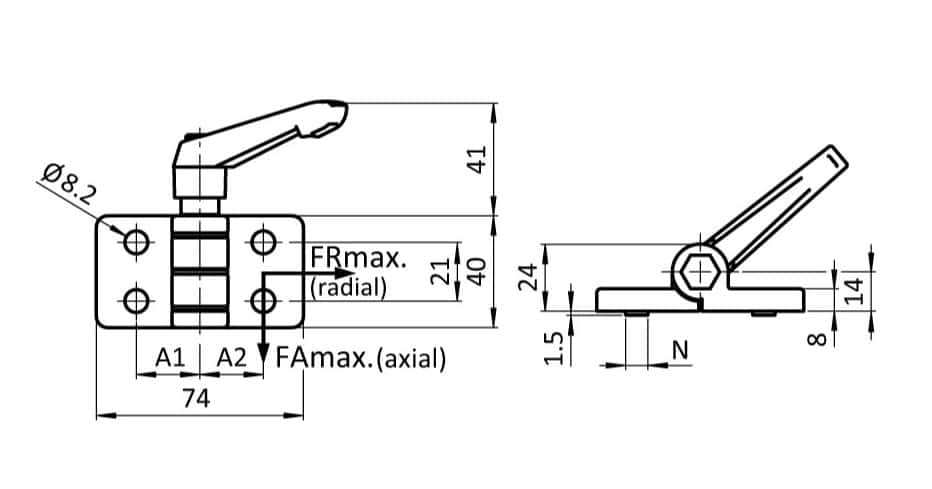 Combi Hinge with Locking Lever 45/45 - KJN Aluminium Profile