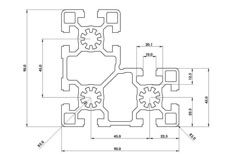 45 x 90 x 90 Aluminium profile - KJN Aluminium Profile